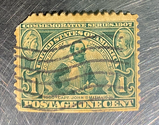 1907, 1 cent, Captain John Smith stamp. – Nick Gromicko